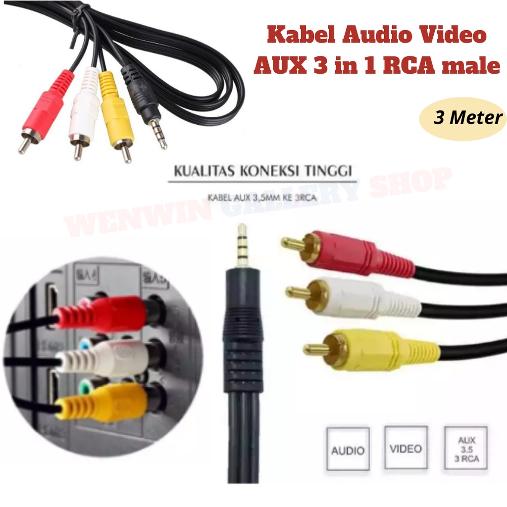 Jual Kabel Audio Video AUX 3 in 1 RCA Male Jack 3.55mm Atau Konektor ...