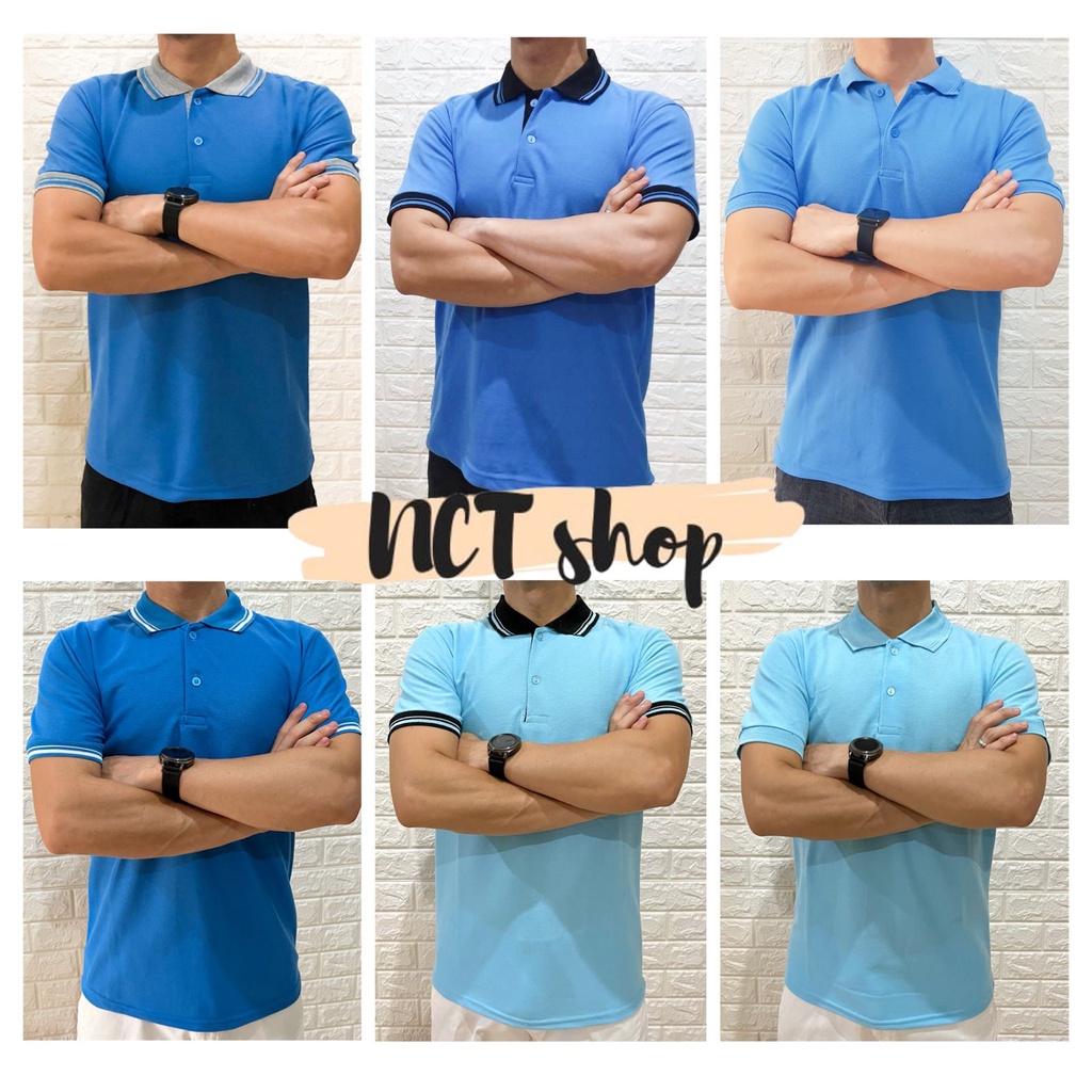 Jual Polo Shirt BIRU / PoloShirt / Kaos Kerah Polos Kombinasi Unisex ...