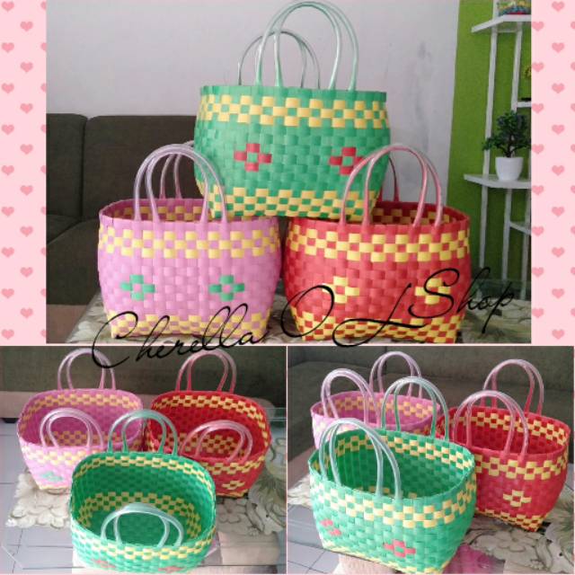 Jual Tas anyaman plastik CANTIK/ Tas belanja ke pasar | Shopee Indonesia