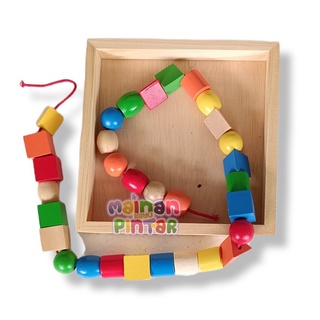 Jual Mainan Edukasi Anak Ronce Box Balok Kayu Ronche Meronce Bentuk ...