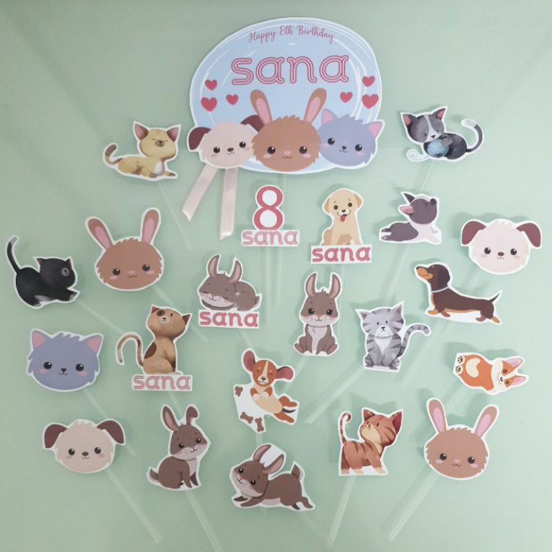 Jual props topper birthday cake hiasan kue kelinci kucing anjing cute ...