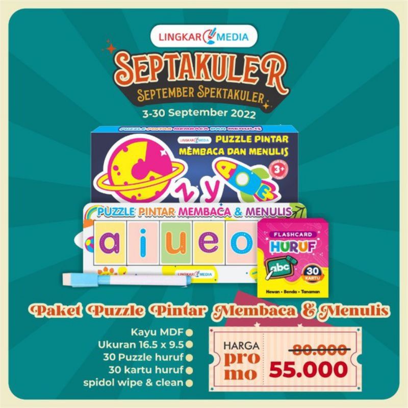 Jual Puzzle Pintar Membaca dan Menulis bonus flashcard huruf 30 card ...