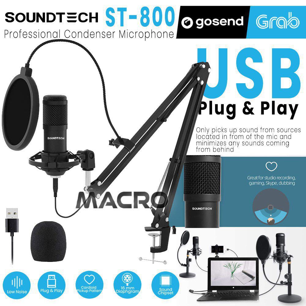 Jual SOUNDTECH Microphone Condenser For Recording Streaming Podcast ...