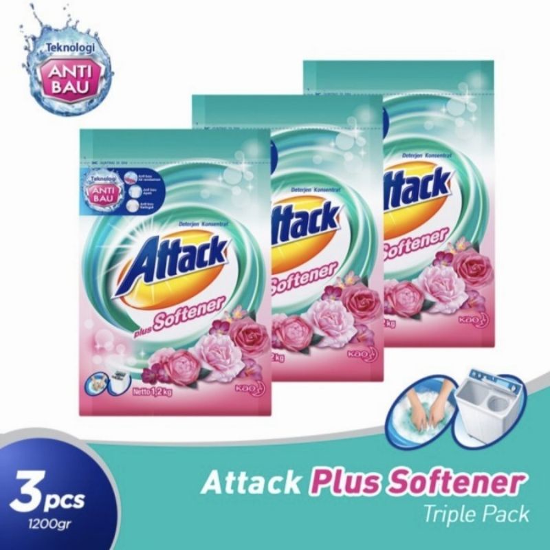 Jual Attack Plus Softener Deterjen Bubuk Anti Bau 1200 Gr Isi 3 Pcs | Shopee Indonesia