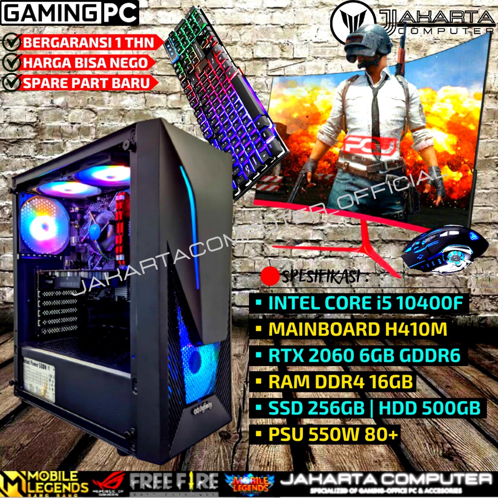 Jual Pc Gaming Fullset i5 10400F VGA RTX 2060 6GB GDDR6 DDR4 16GB SSD 256GB Monitor 27 Inch Siap ...