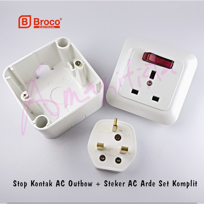 Jual Stop Kontak AC BROCO Gracio Outbow Putih + Steker AC Arde 13A 250V SNI | Shopee Indonesia