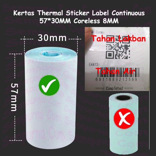 Jual Kertas Thermal Label Sticker Continuous Resi 57 x 30 Coreless 8 MM | Shopee Indonesia