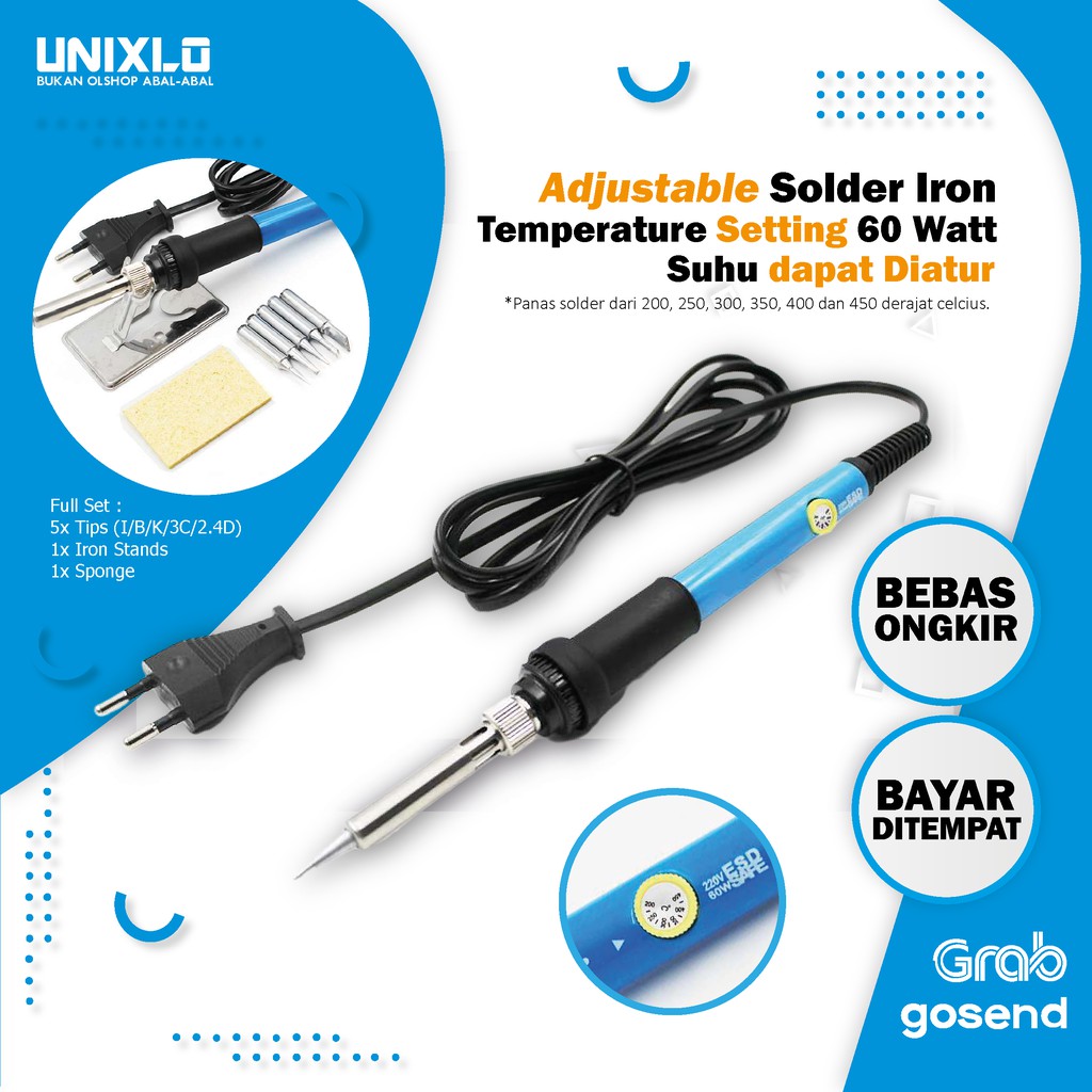 Jual Solder Iron Adjustable Temperature Setting 60W Suhu Dapat Diatur With 5 Tips | Shopee Indonesia