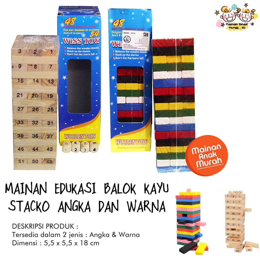 Mainan Edukasi Balance Block Kayu Wiss Toy / Stacko Building Tower ...