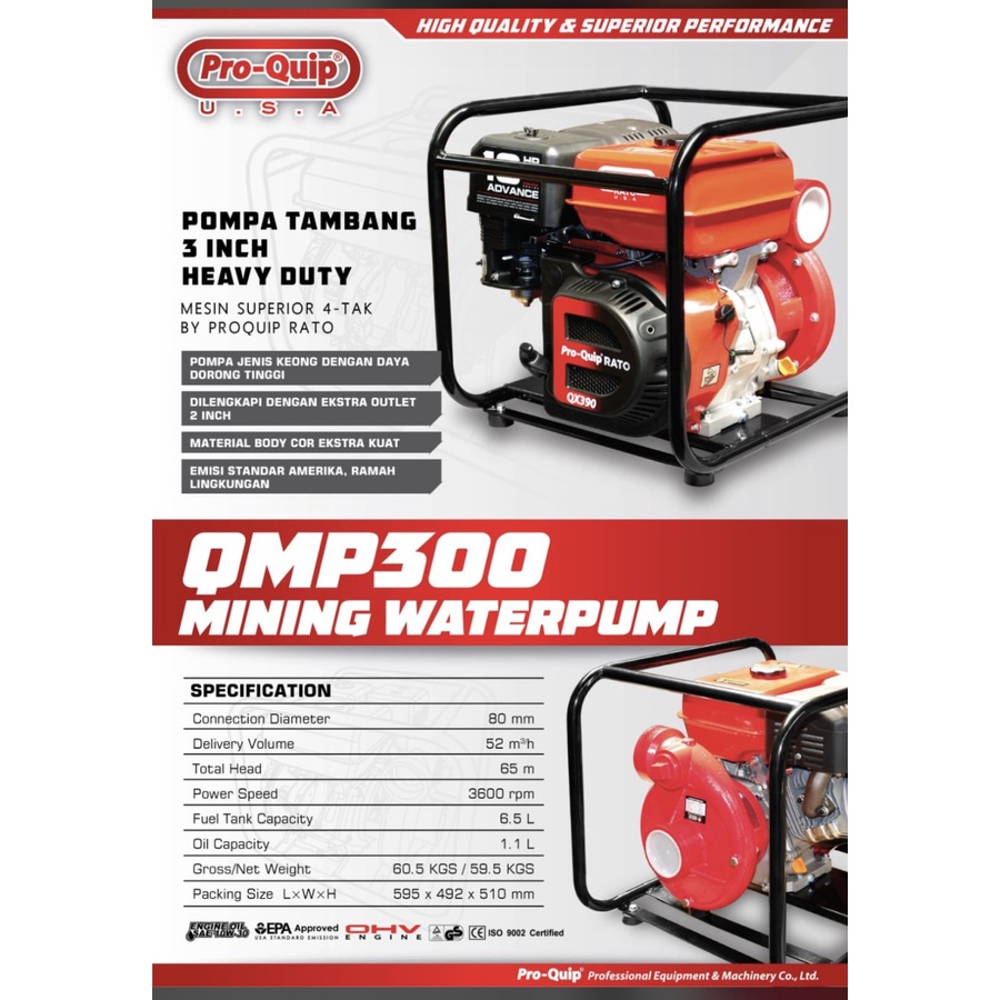 Mesin Pompa Tambang 3 inchi Pro Quip Tipe QMP300 Mining Water pump ...