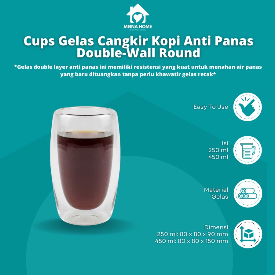 Jual [COD] GELAS KACA ANTI PANAS CANGKIR DOUBLE WALL ROUND MUG KACA ...