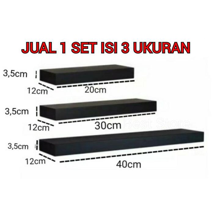 Jual RAK AMBALAN MELAYANG FLOATING SHELF 1 SET ISI 3 UKURAN - HITAM ...