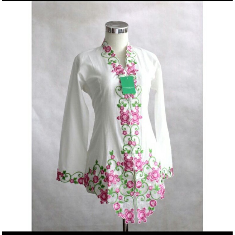 Jual Kebaya Katun Bordir 5 Warna Elisa Putih BW Ukuran S, M, L, XL, 2L ...