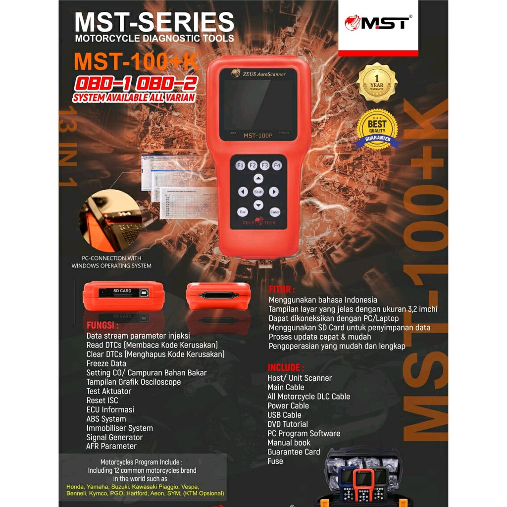 Jual SCANNER SCANER SEMUA MOTOR MST100 MST-100 K ORANGE MASTER ZEUS ...