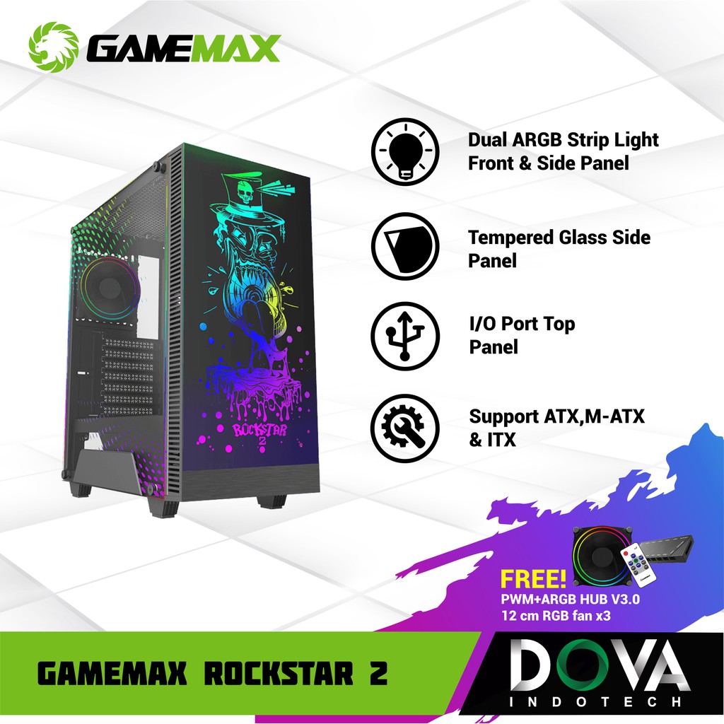 Jual Gamemax RockStar 2 Gaming PC Case with ARGB LED,PWM and Remote ...