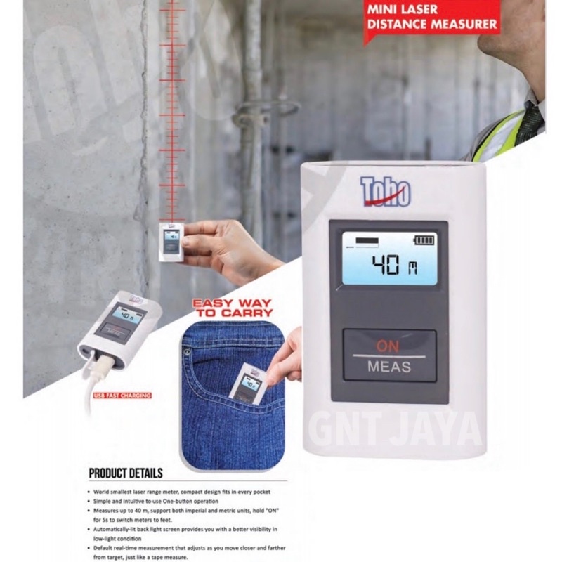Jual METERAN DIGITAL TOHO 40m mini laser distance measurer alat ukur ...
