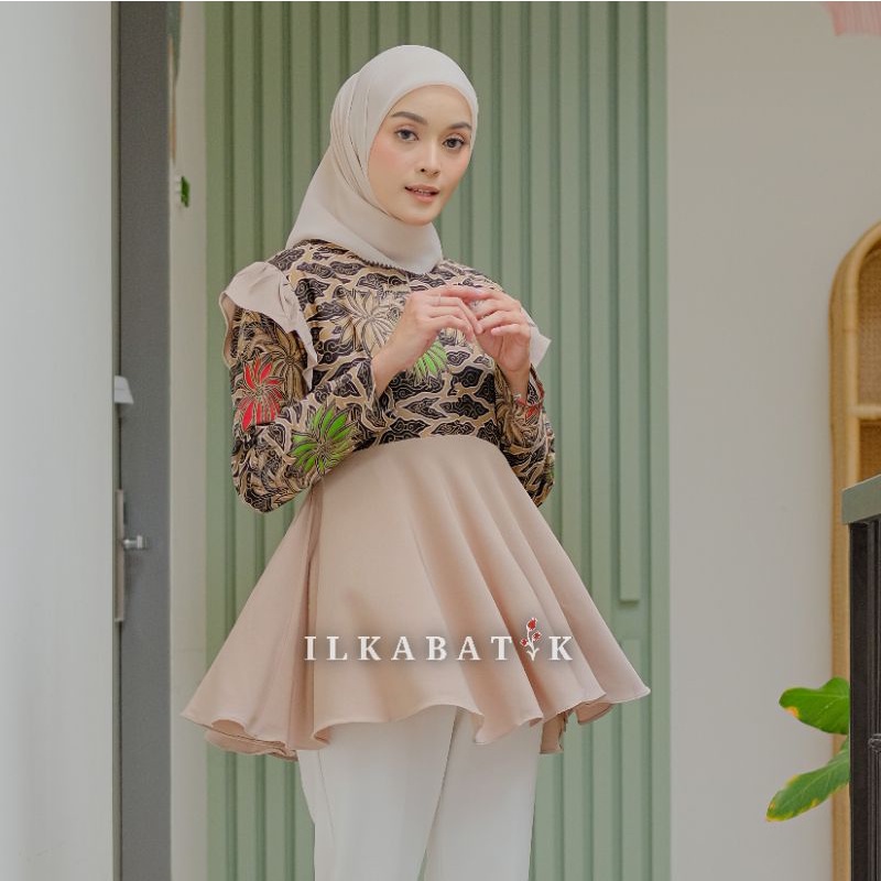 Jual Anesha Blouse Batik Busui Motif Daun Hitam Khaki Batik Wanita ...