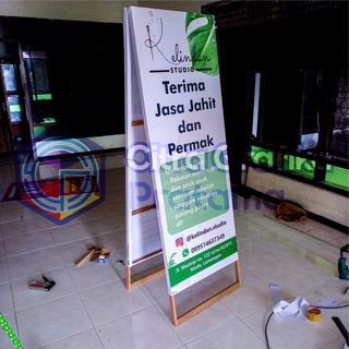 Jual STANDING/STAND BANNER KAYU Segitiga 2 SISI Ukuran 60cm x 160cm ...