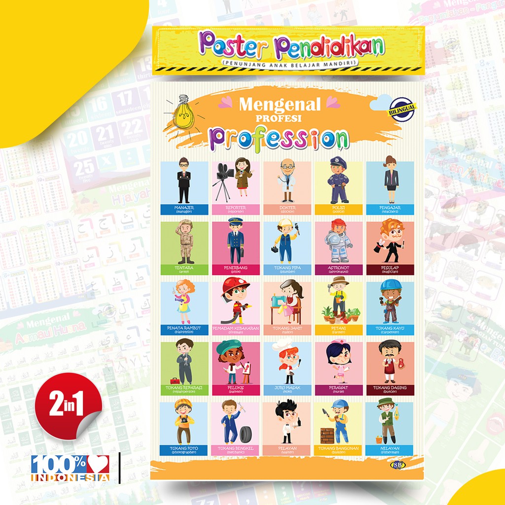 Jual Poster Belajar Anak 2 in 1 - Mengenal Profesi & Bagian Tubuh ...