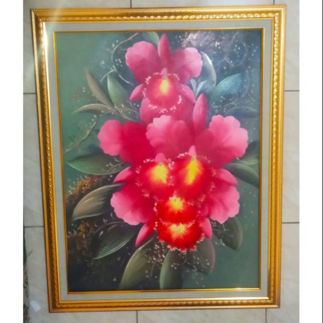 Jual Lukisan Bunga Anggrek + Bingkai Pigura (Ukuran 80cm x 60cm ...