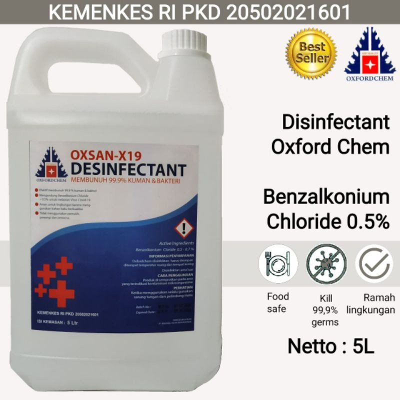 Jual Disinfectant disinfektan oxfordchem 5L 5l 5 liter,KEMENKES + LOGO ...