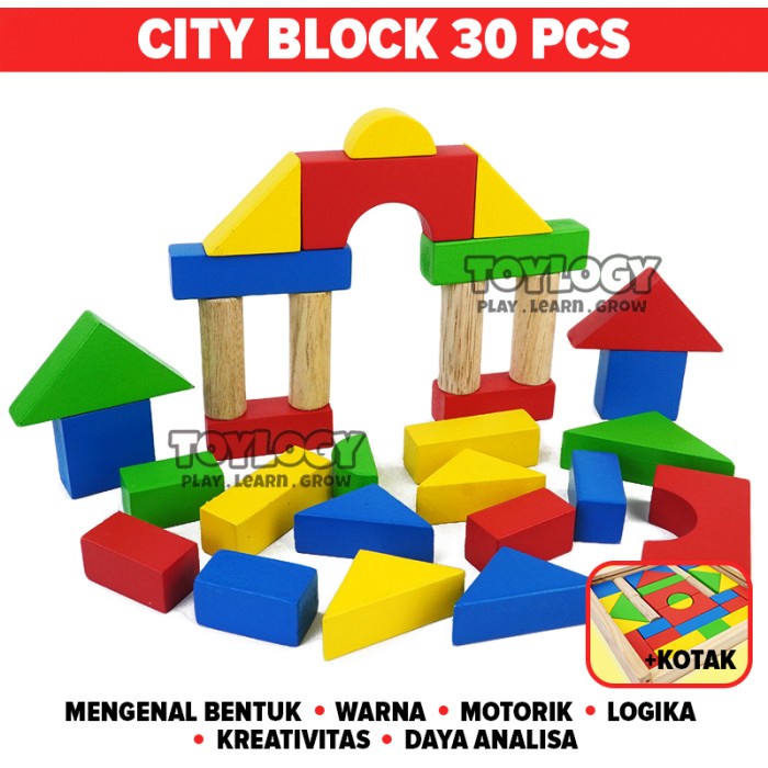 Jual Mainan Kayu Edukasi City Block Balok Susun Warna Blok Bangun ...
