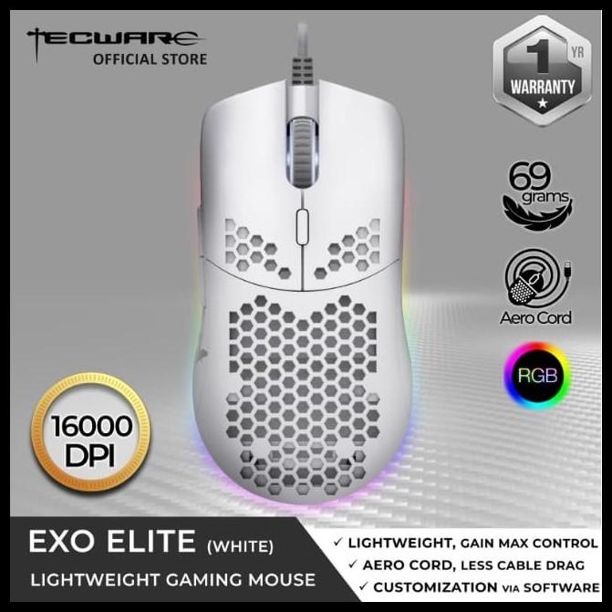 Jual Tecware Exo Elite White Rgb Honeycomb Design - Gaming Mouse White ...