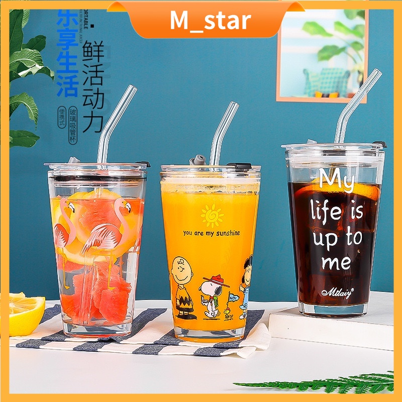 Jual Tumbler Gelas Kaca Bening Mug Gelas Kaca dengan Tutup Anti Bocor ...