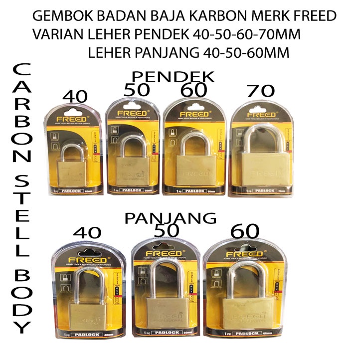 Jual Gembok Panjang Pendek Badan Baja Karbon FREED Varian Ukuran 40-50 ...