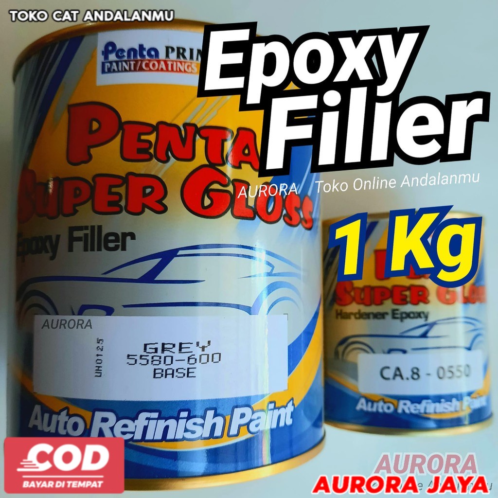 Jual Epoxy Filler 1KG abu abu grey Penta Super Gloss Plus Harderner 2K ...