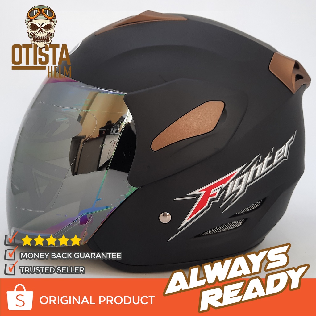 Jual Helm Half Face Gm Fighter Solid Black Doff Matte Hitam Polos ...