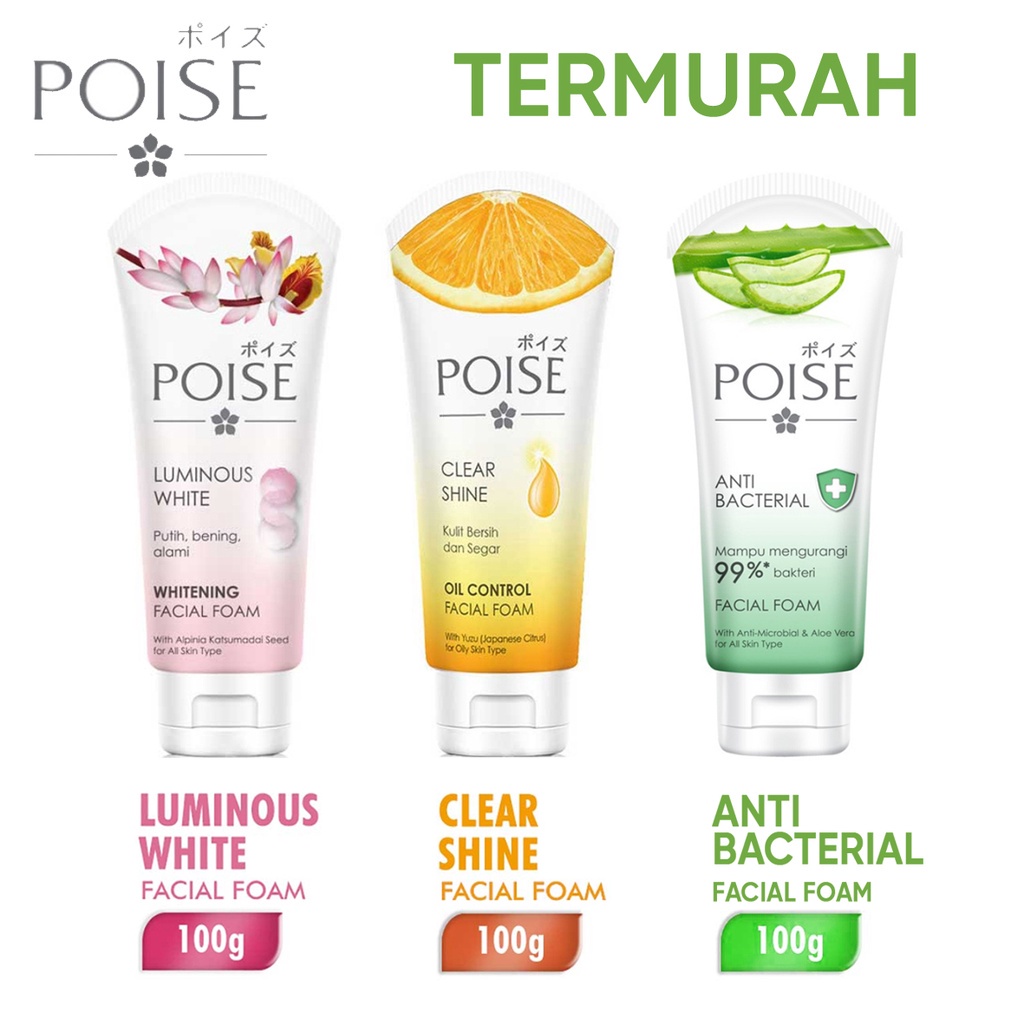 Jual Poise Facial Foam 100gr Luminous White Anti Bacterial Clear Shine ...