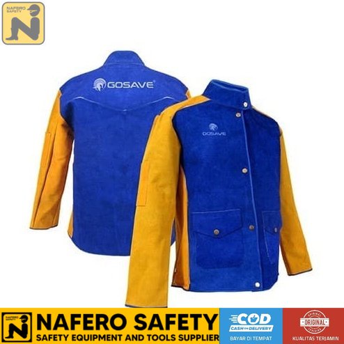 Jual Jaket Las Full Kulit WARNA BIRU Leather Welding Jacket GOSAVE ...