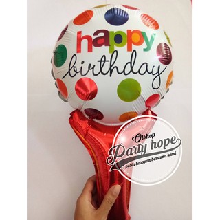 Jual balon pentung HBD polkadot merah / balon tepuk / balon foil stick ...