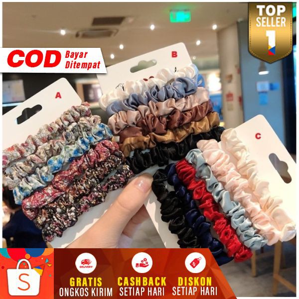 Jual Ikat Rambut Scrunchie Korea Set 6 Pcs Murah Karet Rambut Tali ...