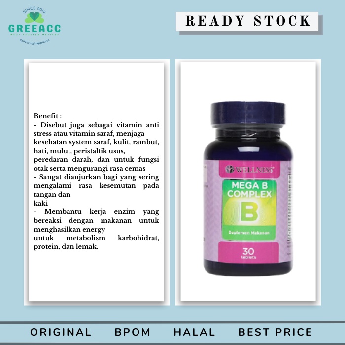 Jual Wellness Mega B Complex 30 Tab BPOM Kompleks Original Wellness Vitamin B Complex | Shopee ...