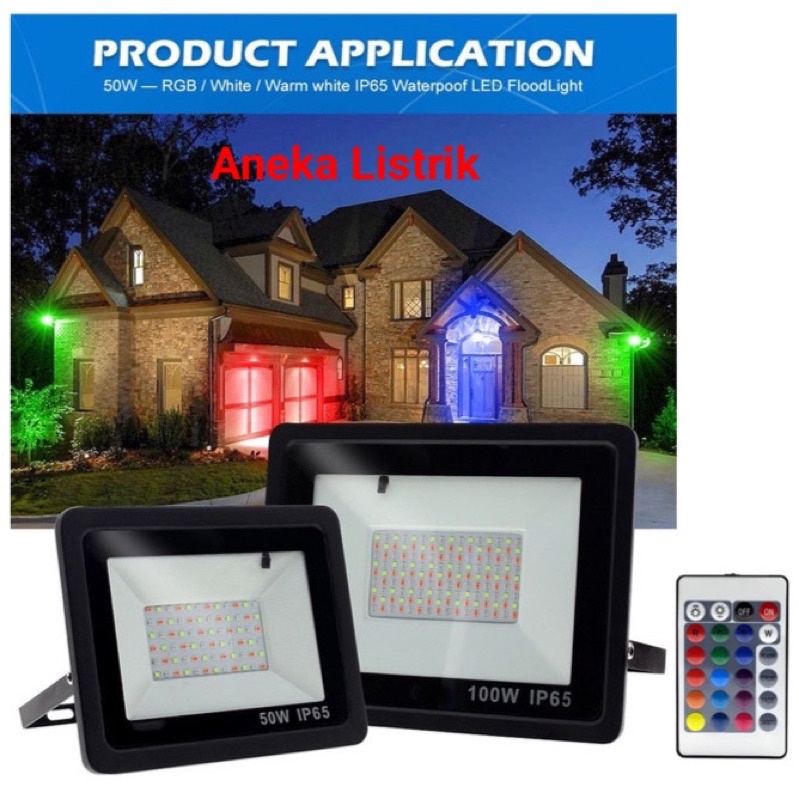 Jual LAMPU SOROT LED RGB 50 WATT FLOOD LIGHT RGB 100WATT DENGAN REMOTE WARNA WARNI | Shopee ...