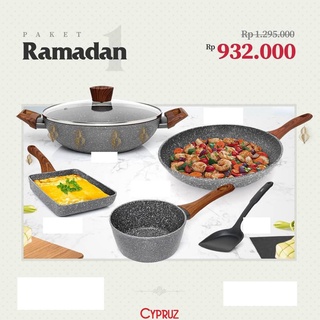 Jual Cypruz Paket Ramadan 1 Panci Set Cookware marble Pan Stein Teflon Granit wajan anti lengket ...