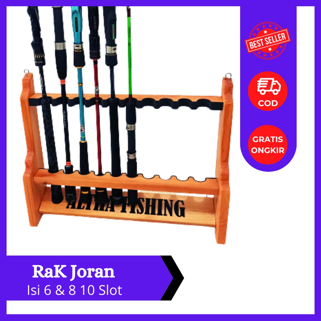Jual Rak joran pancing tempel dinding kayu jati belanda Rod holder Rak ...