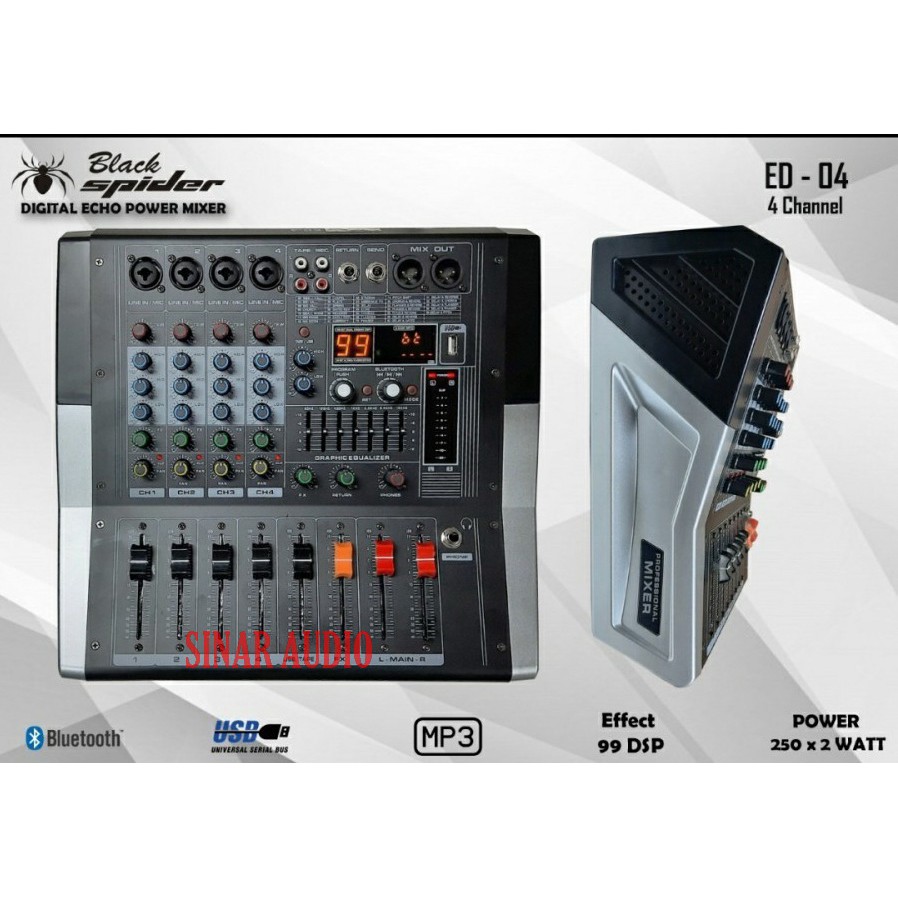 Jual Power Mixer Blackspider ED 4 - ED4 Bluetooth 4 Channel Original | Shopee Indonesia