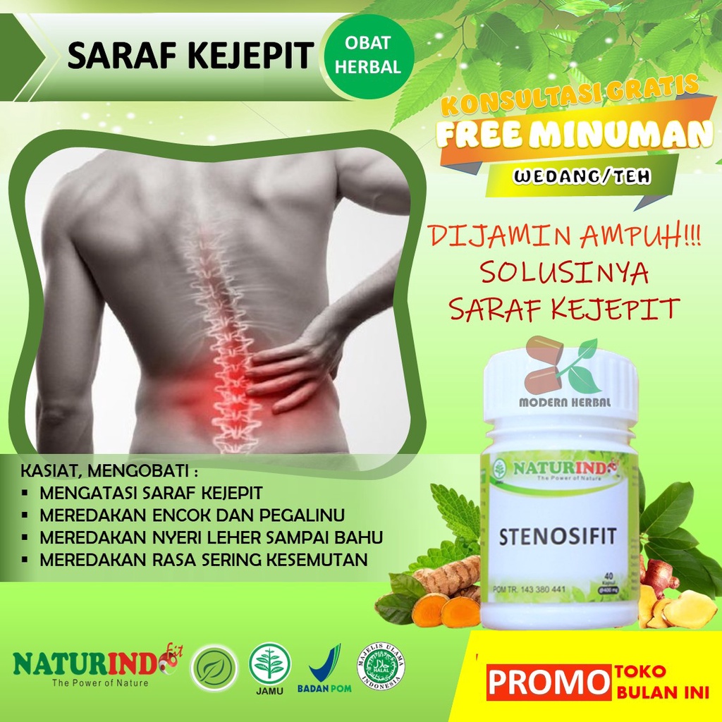 Jual Obat Saraf Kejepit Nyeri Pinggang Kaki Leher Encok Stenosifit Herbal Bpom Naturindo ...