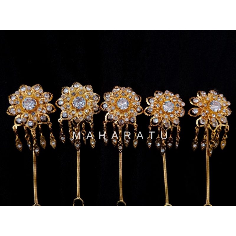Jual 7 mentul model baru batu diamond warna gold / set kembang goyang ...