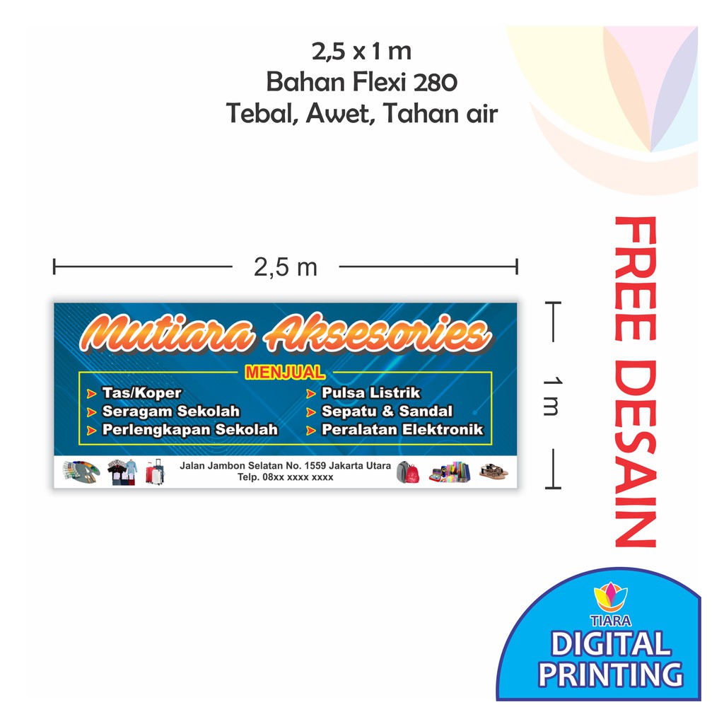 Jual Spanduk Toko Ukuran 2 5 M X 1 M FREE DESAIN Indonesia Shopee 