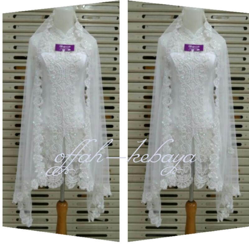 Jual satu set kebaya akad nikah kebaya tunik+longtorso+selendang putih ...