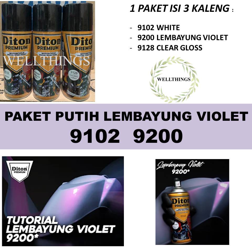 Jual PAKET Diton Premium Lembayung Violet 9200 + White 9102 + Clear ...