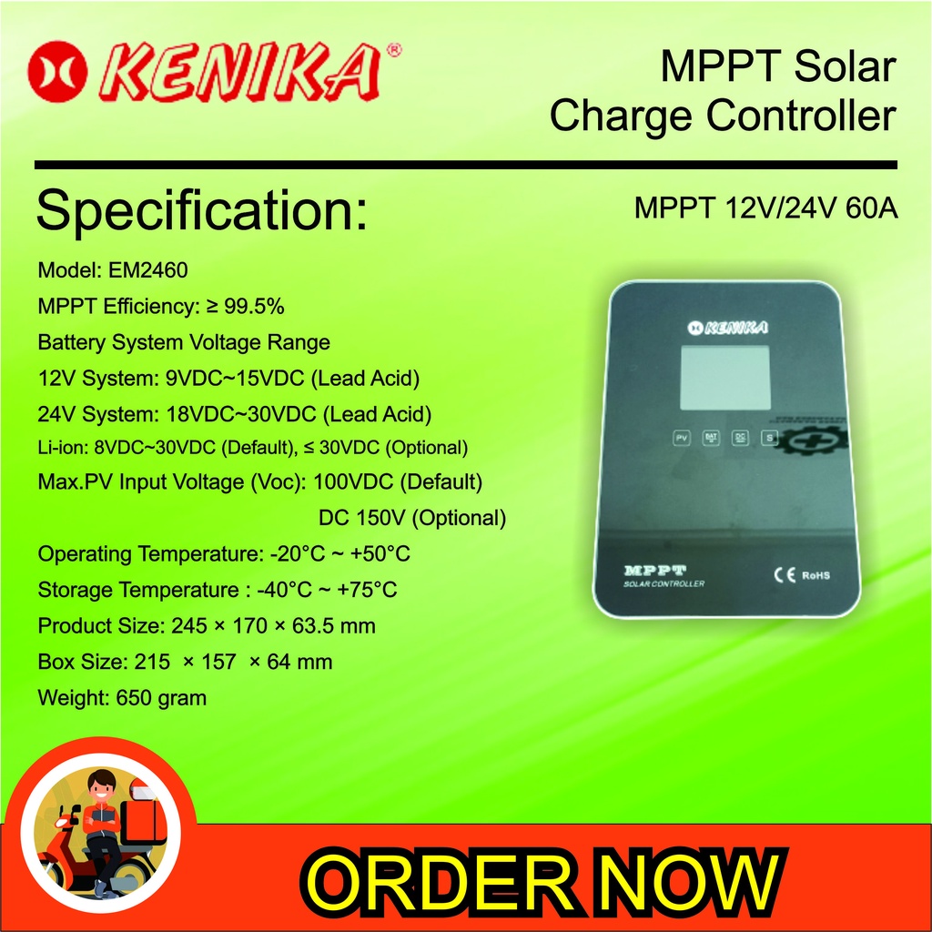 Jual Kenika EM2460 Solar Charge Controller MPPT 12V/24V 60A | Shopee ...