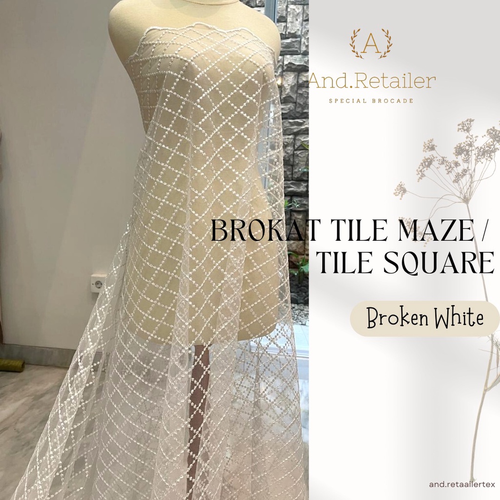 Jual Kain Brokat Tile Bordir Maze Tile Kotak mesh Warna Broken White ...