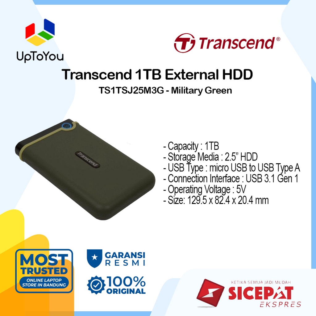 Jual Transcend HardDisk Eksternal 1TB M3 Green (TS1TSJ25M3G) | Shopee ...