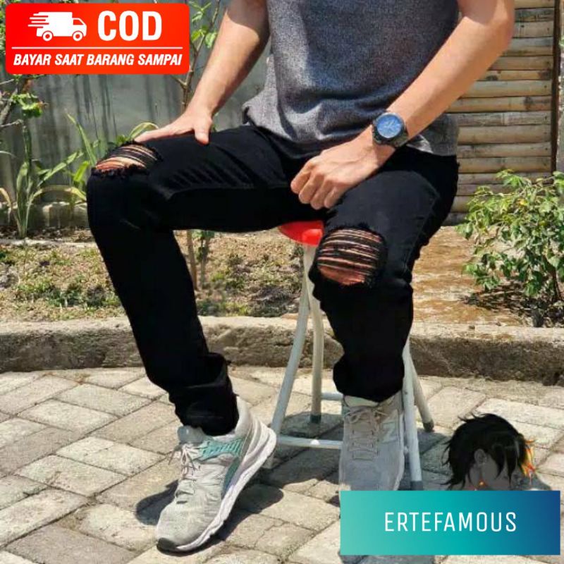 Celana Jeans Pria Sobek lutut robek Ripped Slimfit Premium Destroy ...