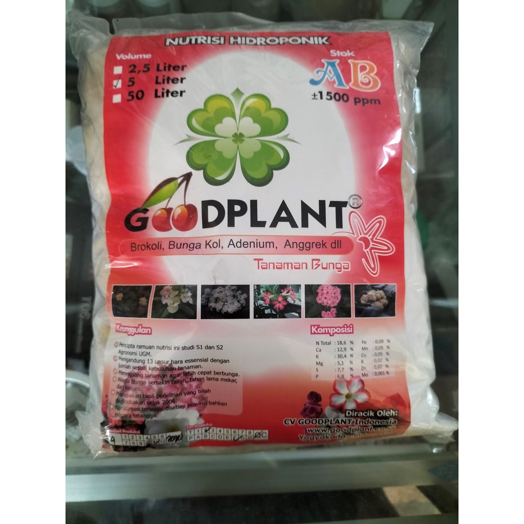 Jual Nutrisi hidroponik AB mix Tanaman Bunga Goodplant 5 liter | Shopee ...